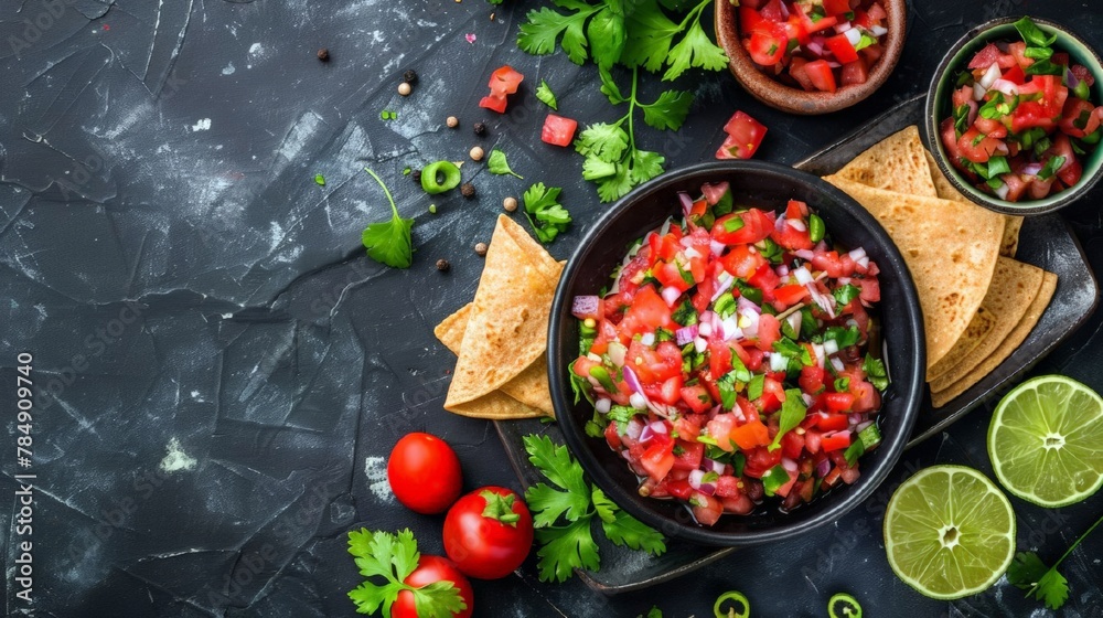 Traditional mexican food ingredients, salsa sauce, tortilla ...