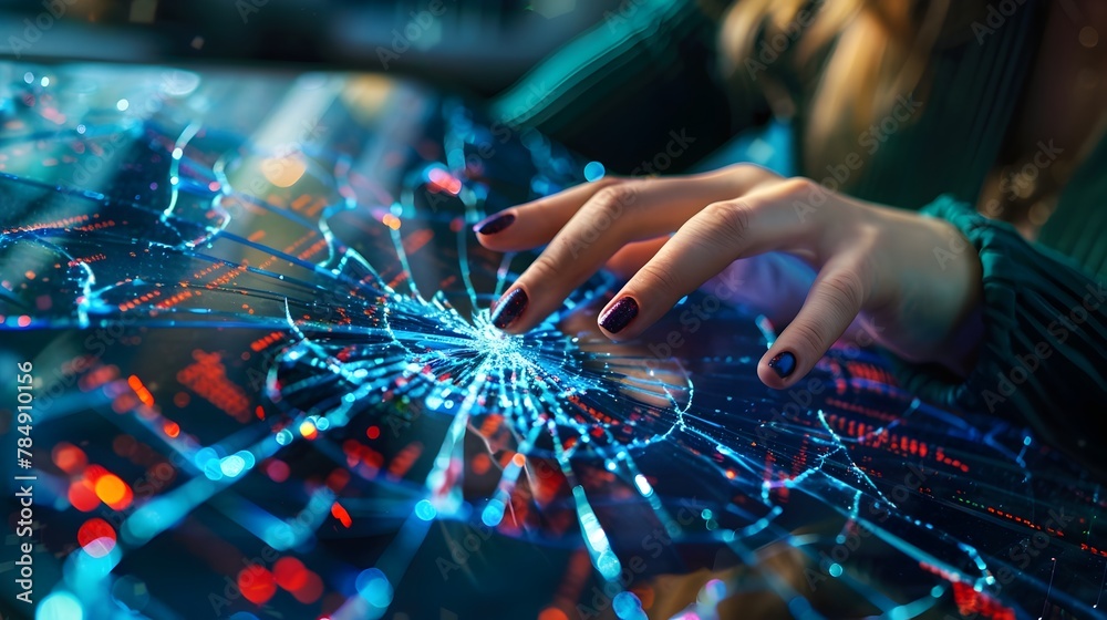 Defeated Hands Grasping a Shattered Laptop Screen The Unforgiving ...