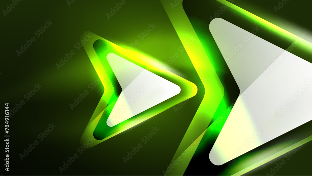 A neon green triangle logo with glowing electric blue arrows pointing ...