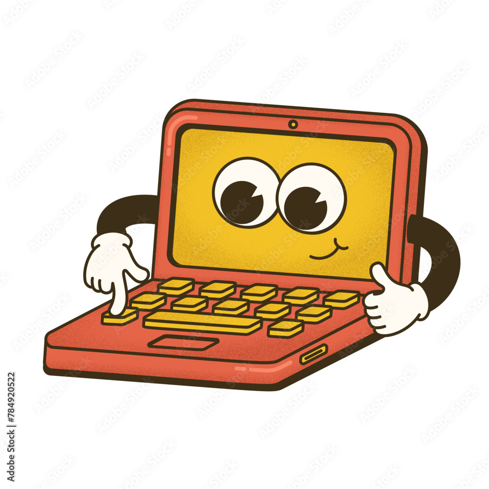 Cool trendy groovy character of pc with retro texture. Isolated vector ...