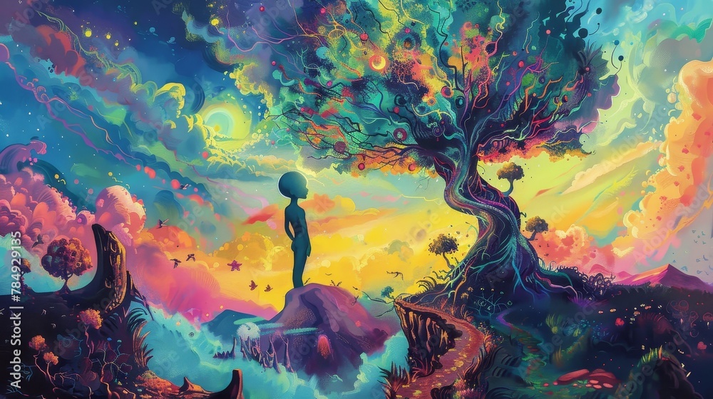 Human figure transforming into a tree, Blending with nature and ...