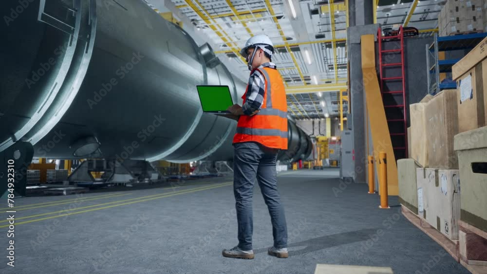 Full Body Back View Of Asian Male Engineer With Safety Helmet Standing ...