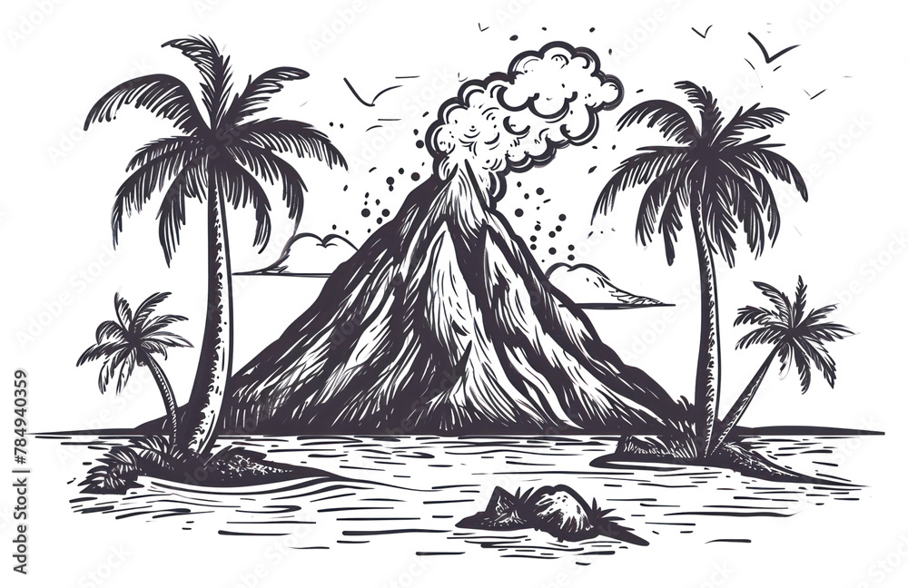 PNG Erupting volcano on an island drawing outdoors sketch Stock ...