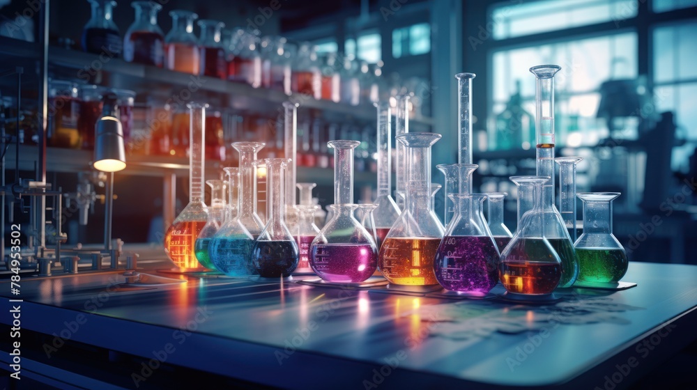 chemistry lab with bubbling beakers, test tubes, and chemical reactions ...