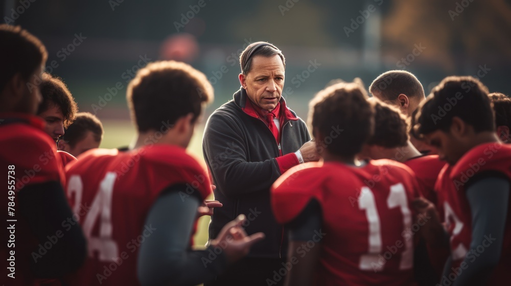 An inspiring coach mentoring student athletes on the field, teaching ...