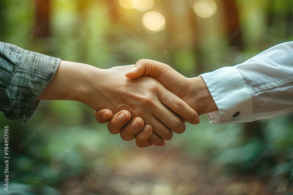 Partnership Handshake in Nature: Unity and Success. Concept Nature ...