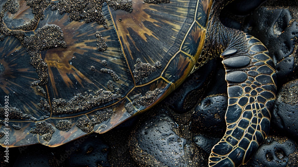 Sea turtle shell patterns, close-up, ground-level shot, ancient mariner ...
