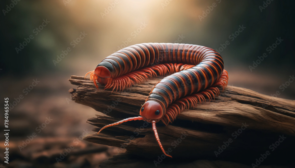 Millipedes with segmented bodies showing shades of red and brown ...