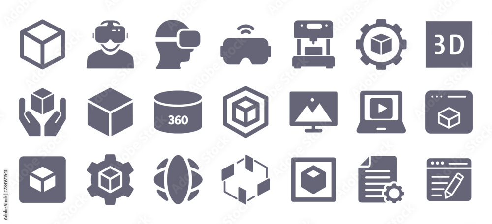 3D glyph flat icons. Vector solid pictogram set included icon as ...
