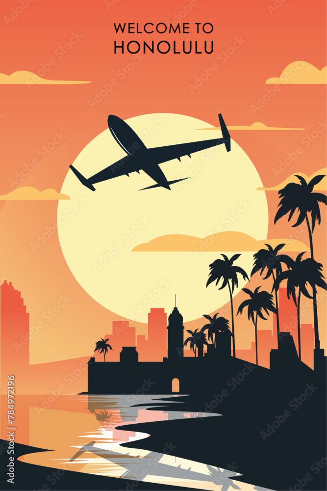 Welcome to Honolulu, Hawaii state of USA. Retro city poster with ...