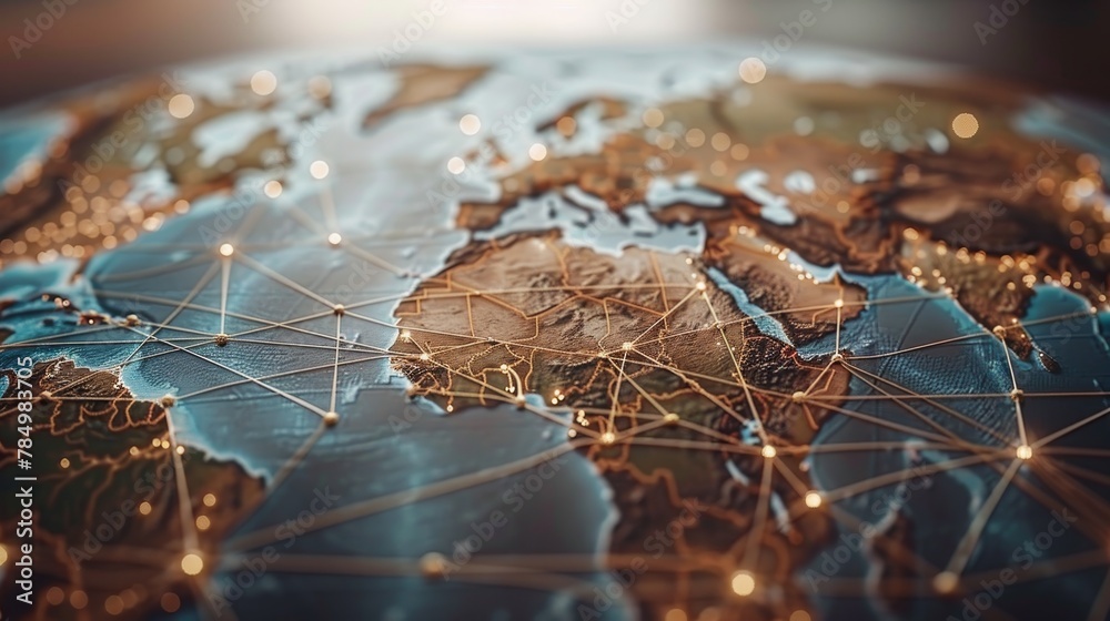 Global Connections: A photo of a world map with lines connecting ...