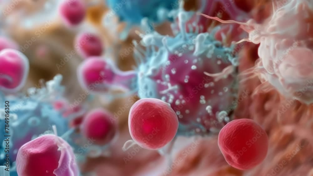 Vidéo Stock A magnified image of red and white cells interacting with ...