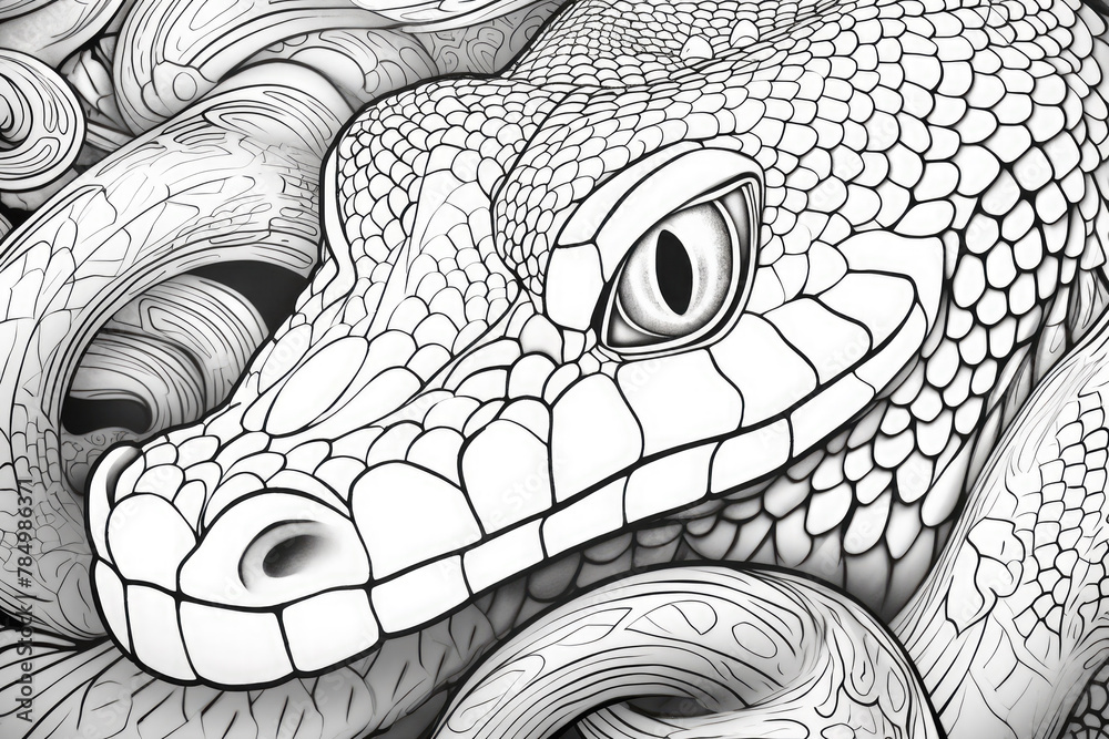 Hand drawn of snake zentangle style on a white background. Coloring ...