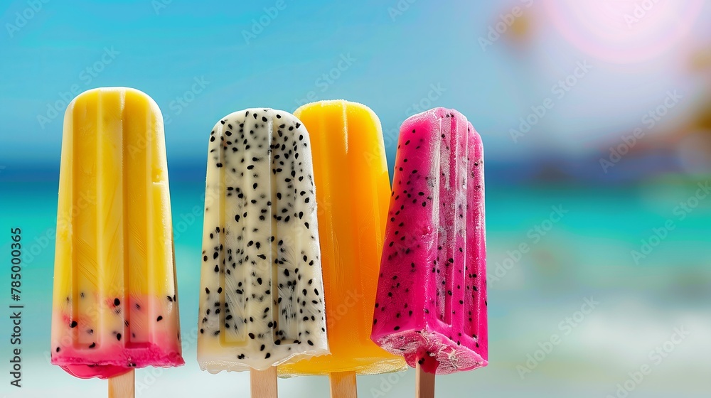 Bright, colorful popsicles made from exotic fruits such as dragon fruit ...