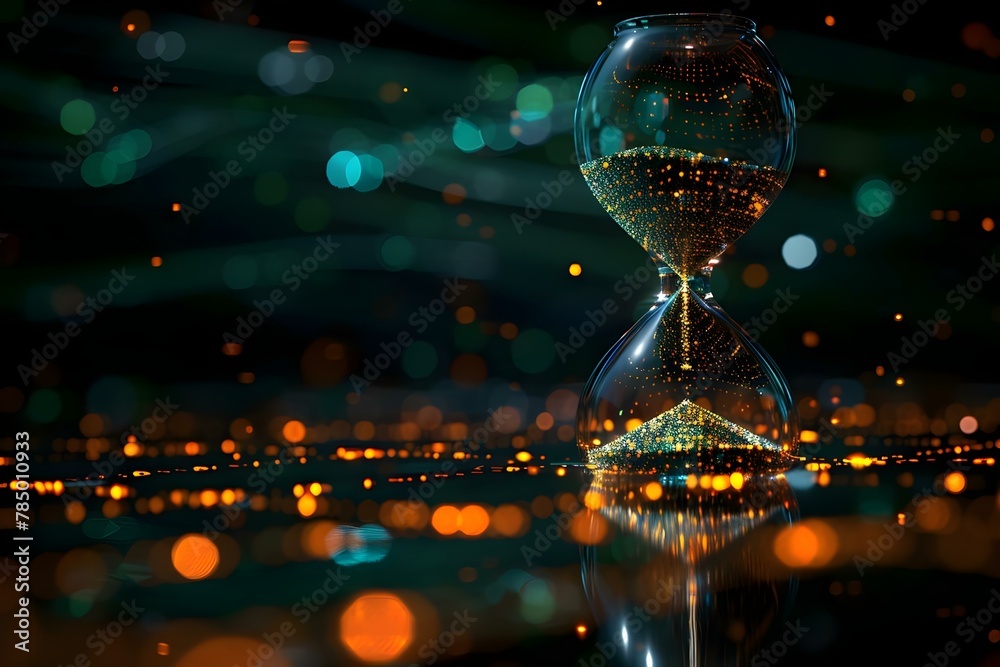 Binary Sands of Time: A Digital Hourglass's Ephemeral Glow. Concept ...