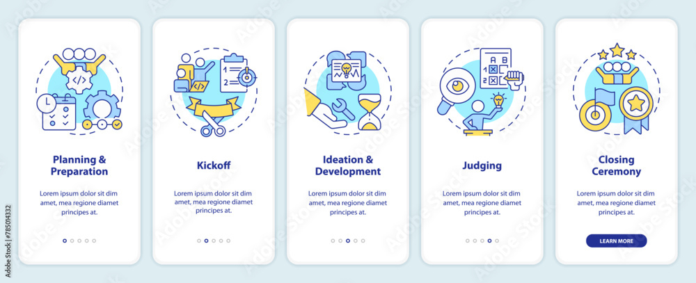 Hackathon process structure onboarding mobile app screen. Walkthrough 5 ...