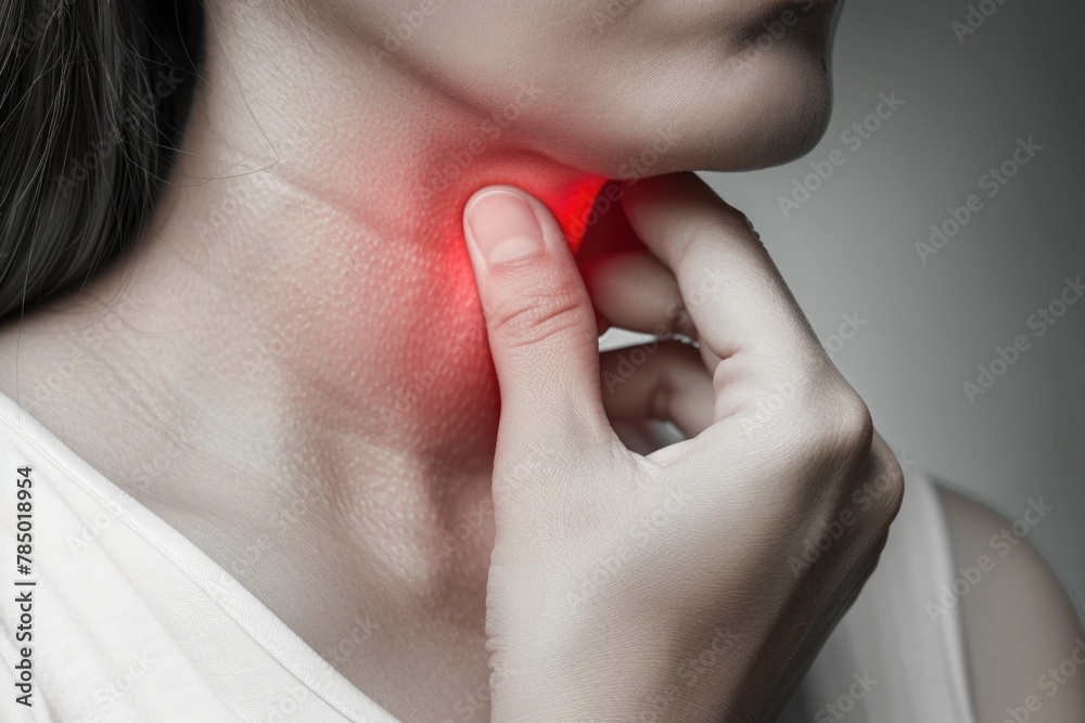 Person is experiencing a sore throat, depicting the discomfort and ...