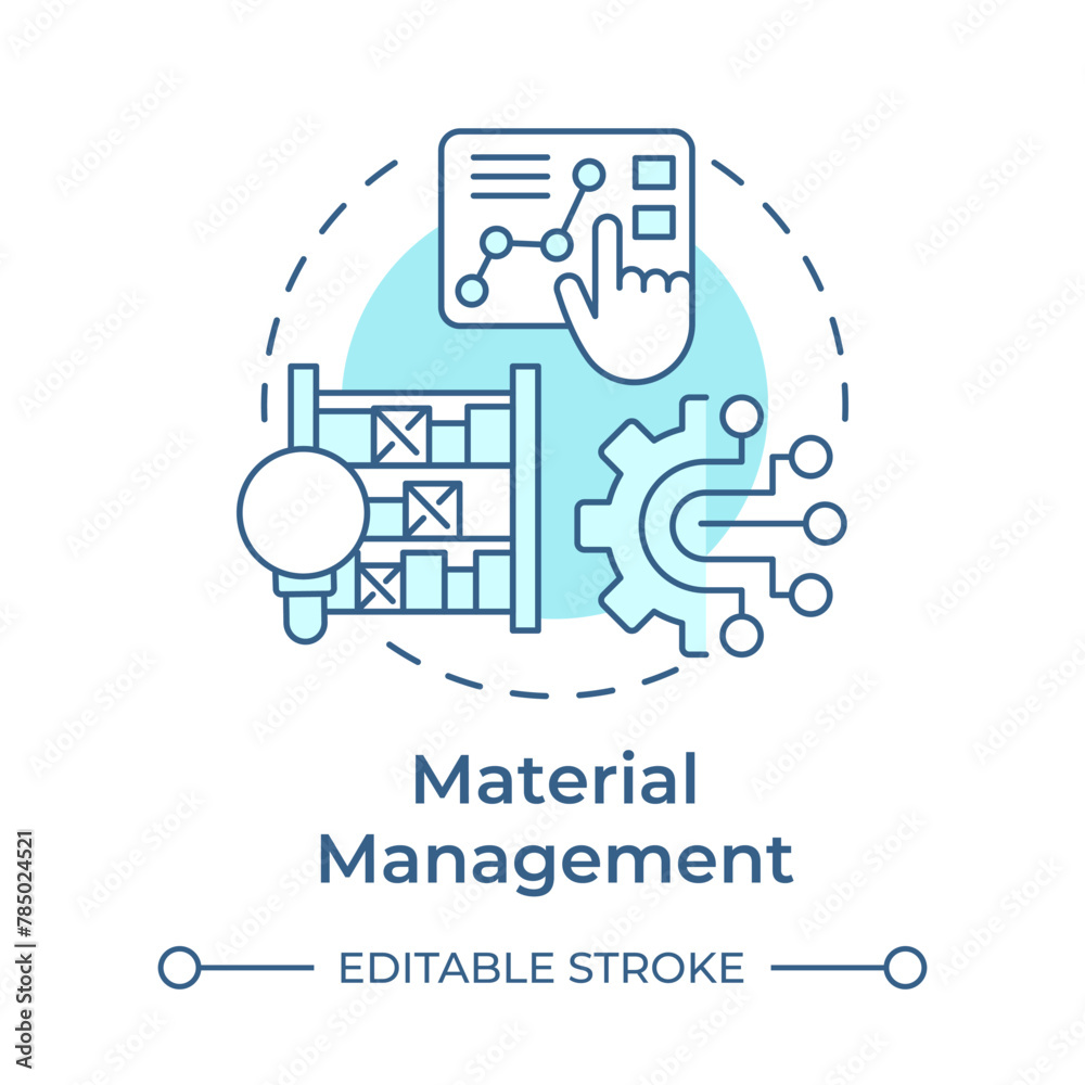 Material management soft blue concept icon. Supply chain logistics ...