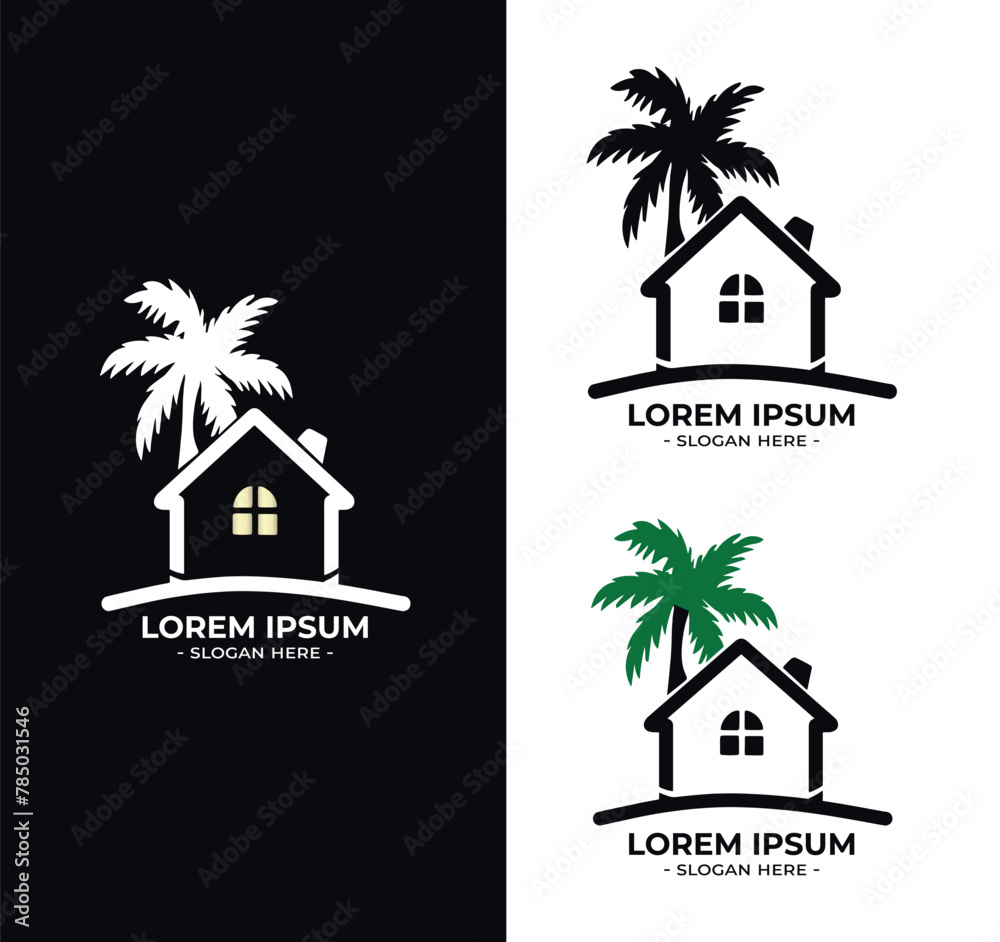 palm trees house logo vector. house logo design template with palm ...