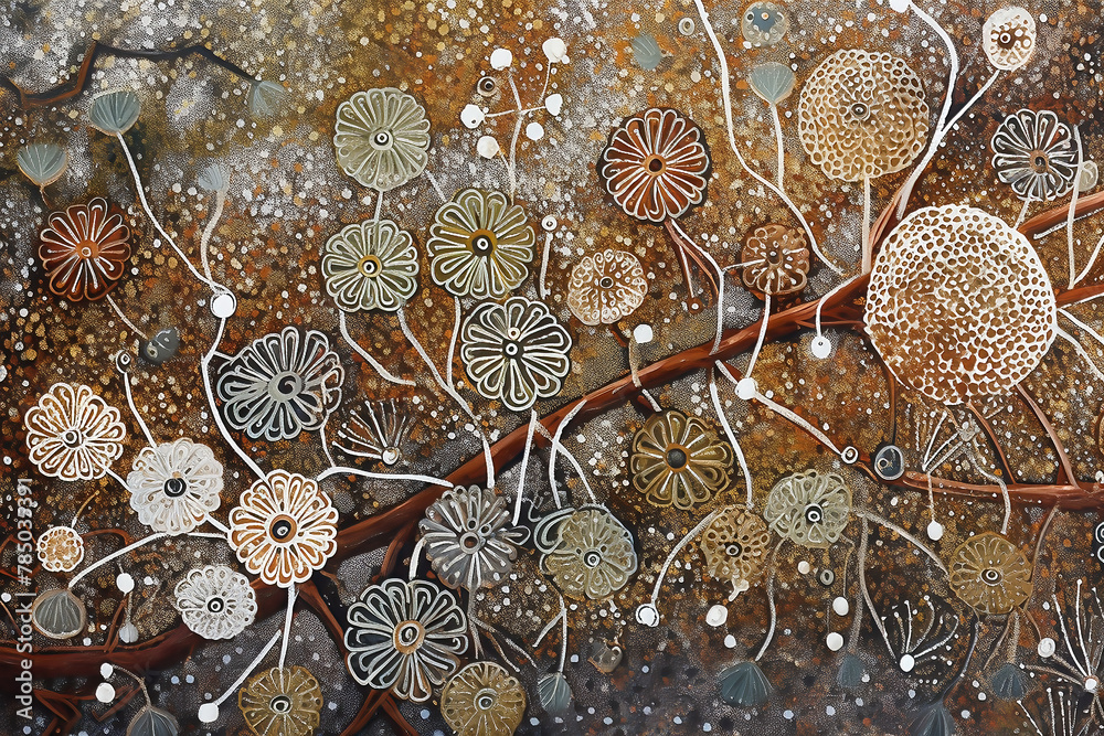 Australian Aboriginal dot painting style art dreamtime story of bush ...