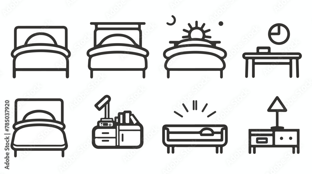 Sleeping bedtime rest and bed thin line art icons set. Stock Vector ...