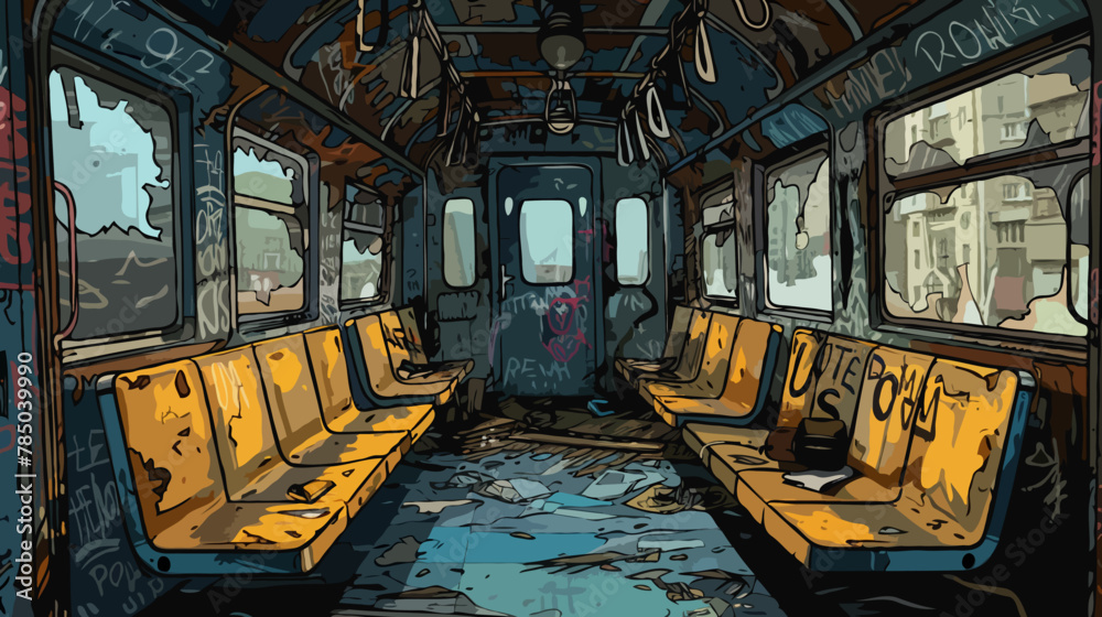 Abandoned train, illustration, cartoon hand-drawing style Stock Vector ...