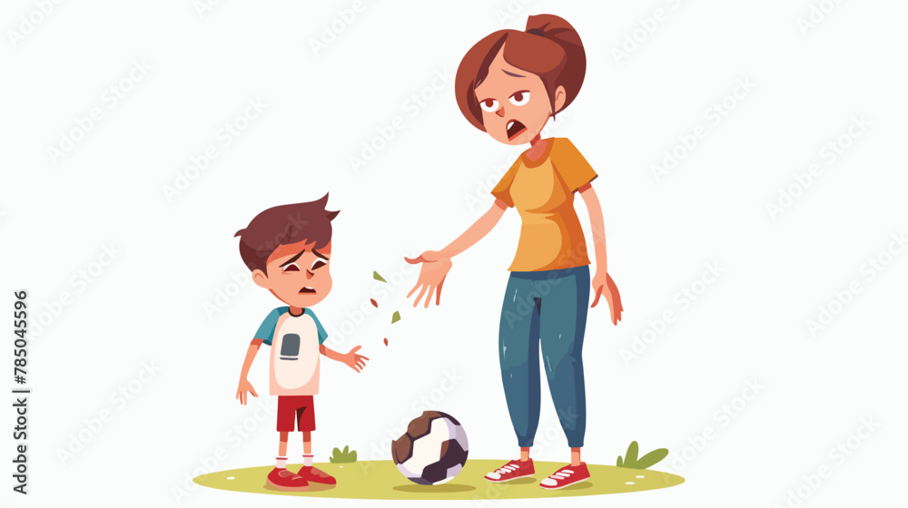 Angry mother scolding sad preschool son kid for breaki Stock Vector | Adobe Stock