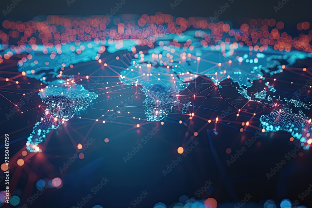 Wolrd map technology, Abstract graphic world map illustration on blue ...