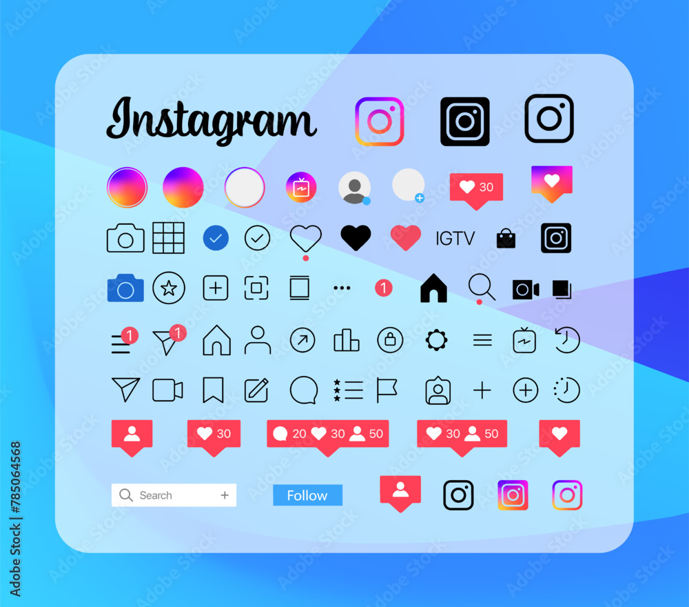 Instagram button icon. Set screen social media and social network ...