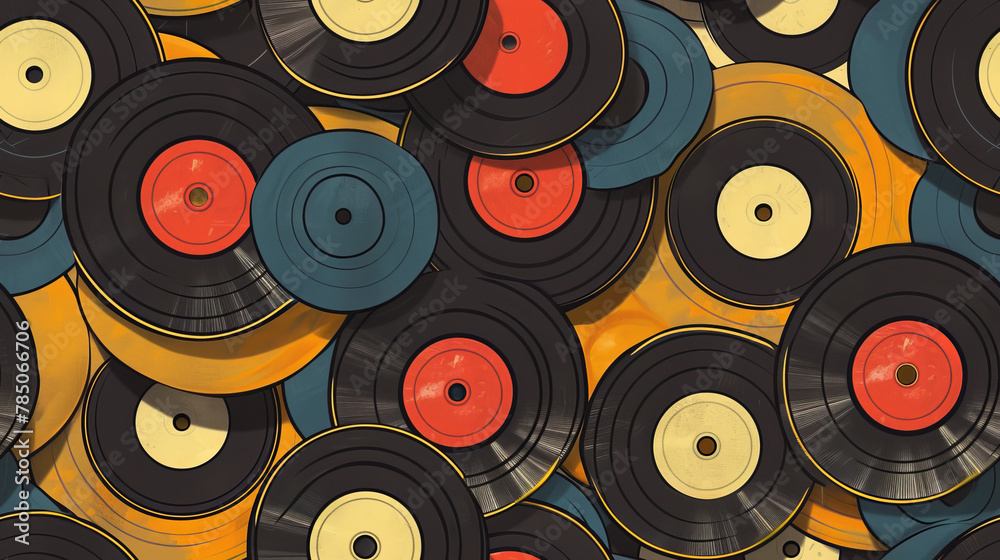 Seamless pattern background of Retro Vinyl Records featuring vintage ...