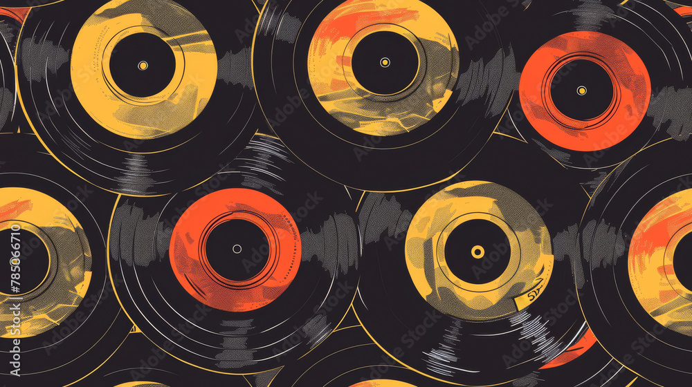 Seamless pattern background of Retro Vinyl Records featuring vintage ...