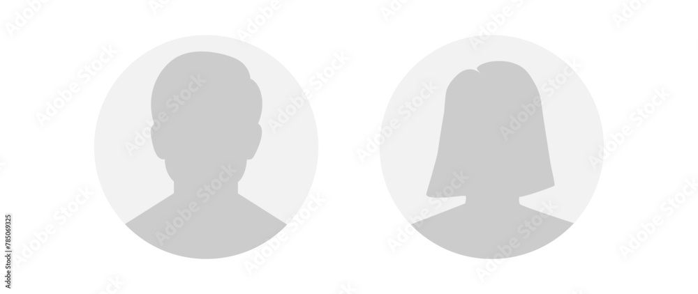 Vector flat illustration in grayscale. Round icons of man and woman ...