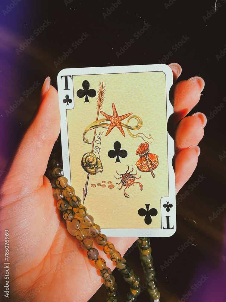 Tarot card close up. White magic, attributes for witch, magic for love ...