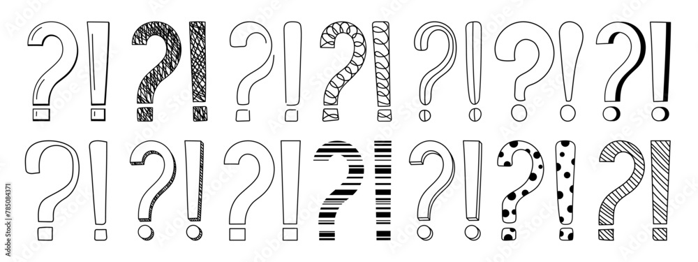 Doodle question and exclamation marks hand drawn sketch vector ...