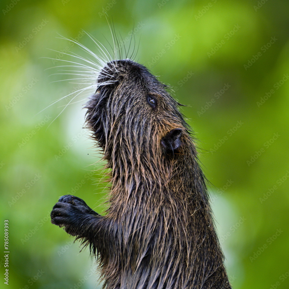 Myocastor coypus aka nutria or swamp rat. Close-up head portrait ...
