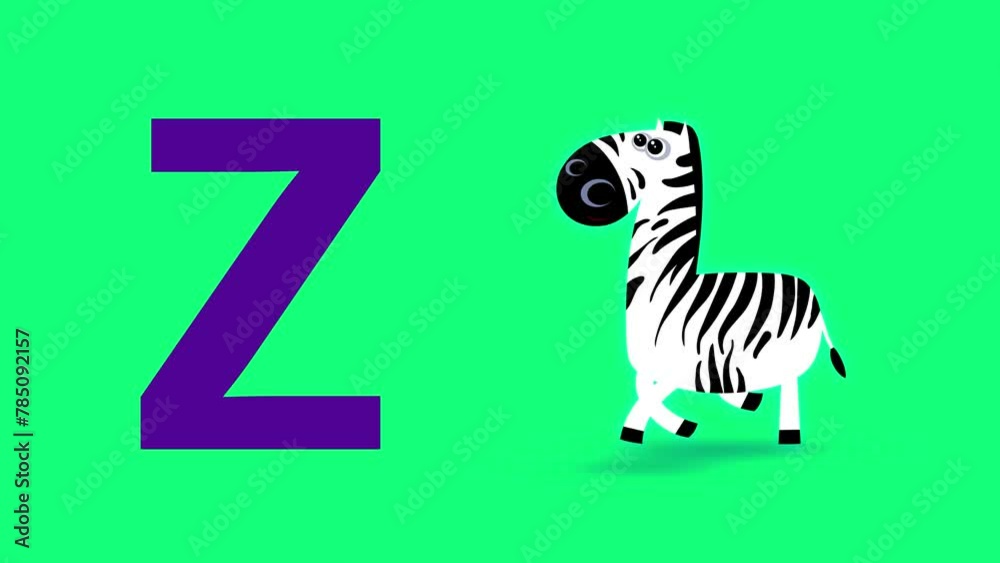 Z letter big color like zebra cartoon animation. Animal loop ...