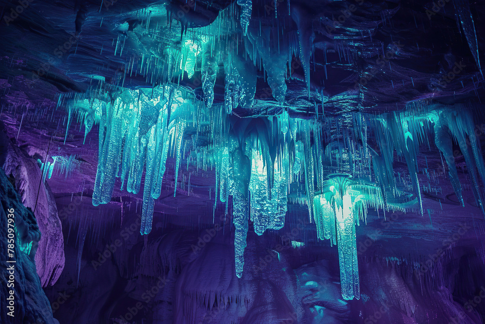 Generative ai on theme of a large beautiful sharp stalactites hanging ...