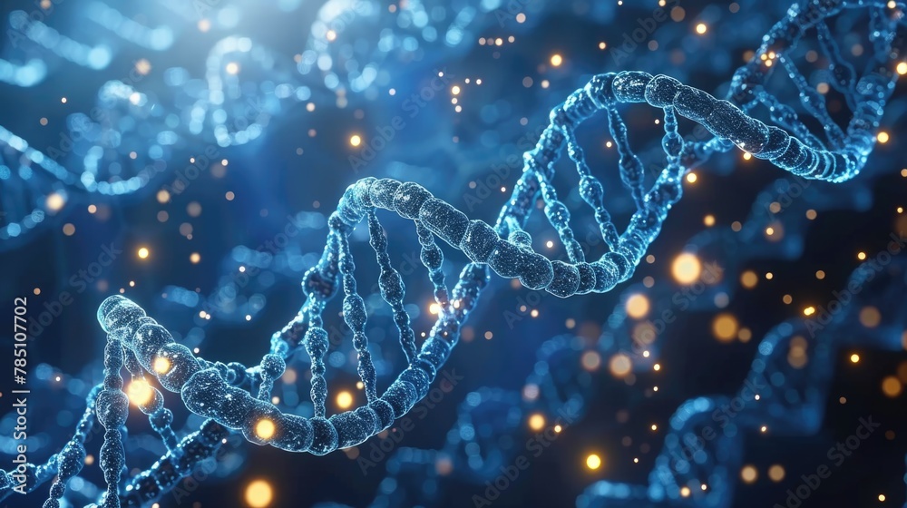 DNA damage. Genetic diseases. Scientists examine the damaged helix ...