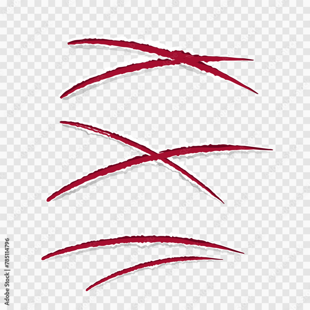 Cat claws red scratches, torn paper edge isolated on transparent ...