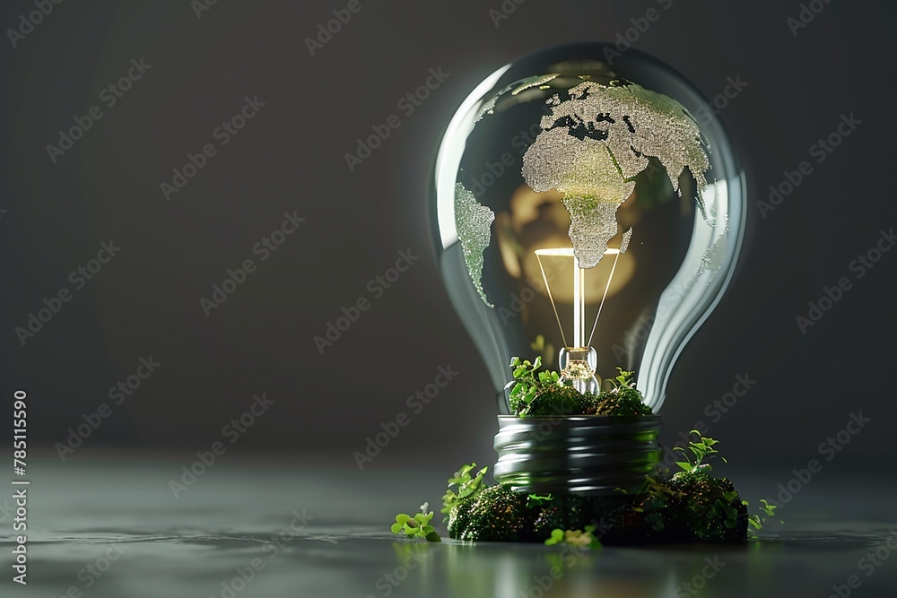 3D illustrations of Renewable energy, The green world map is on a light ...