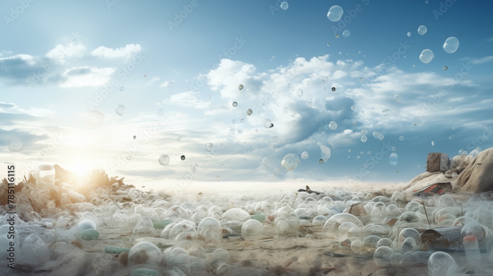 reflects human impact with waste, signifying environmental degradation ...