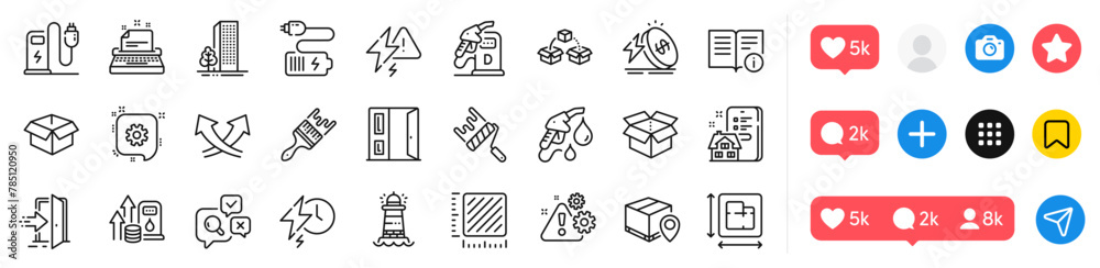 Energy price, Charging station and Floor plan line icons pack. Social ...