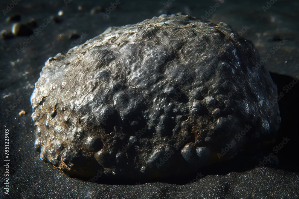 Pitchblende is a rare precious natural stone on a black background. AI ...