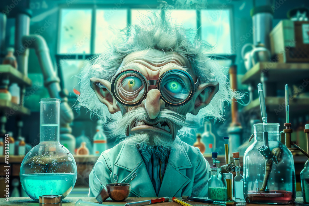 Caricature of a Mad Scientist. Generated Image. A digital rendering of ...