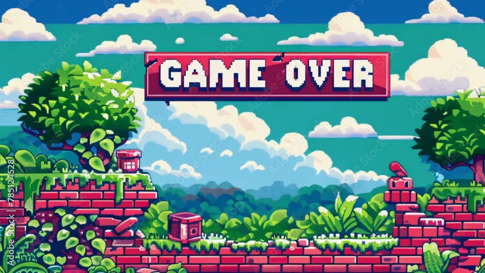 Game over Pixel art design. Arcade retro banner, digital pixel 8-bit ...