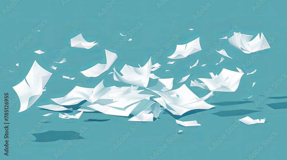Documents in paper files become misplaced. Flying sheets. Blank sheet ...