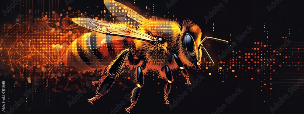 Produce a visually striking representation of a bees backside in pixel ...