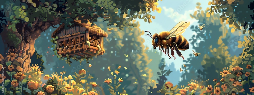 Illustrate the precise movement of a bee approaching a beehive from a ...