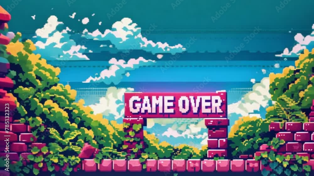Game over Pixel art design. Arcade retro banner, digital pixel 8-bit ...