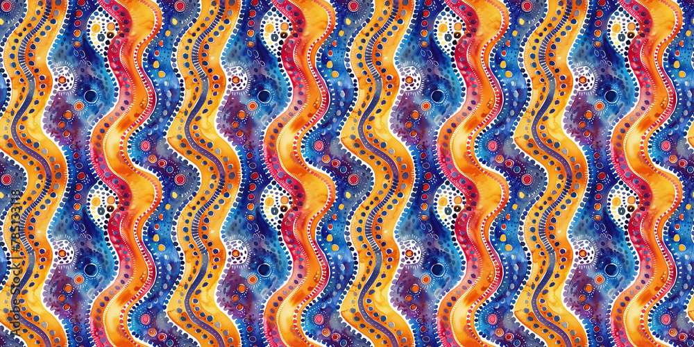 Aboriginal colorful Waves pattern, seamless watercolor pattern that ...
